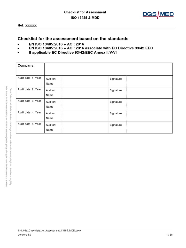 ISO 13485 Audit Checklist | PDF