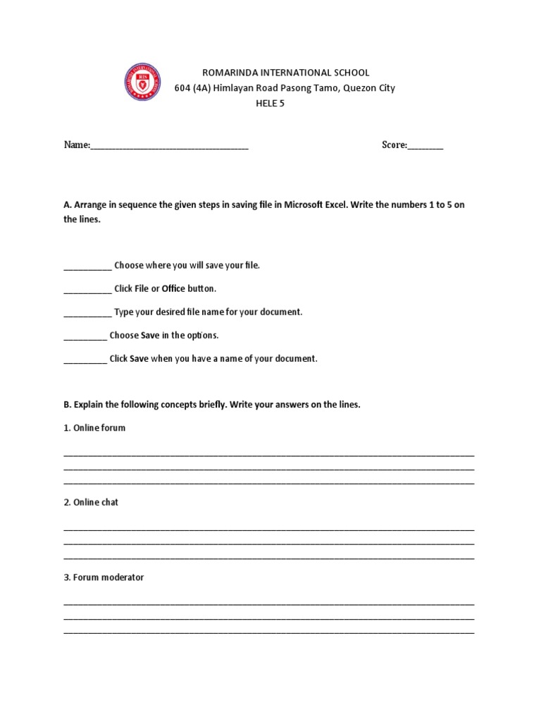 HELE Grade 5 Worksheet | PDF