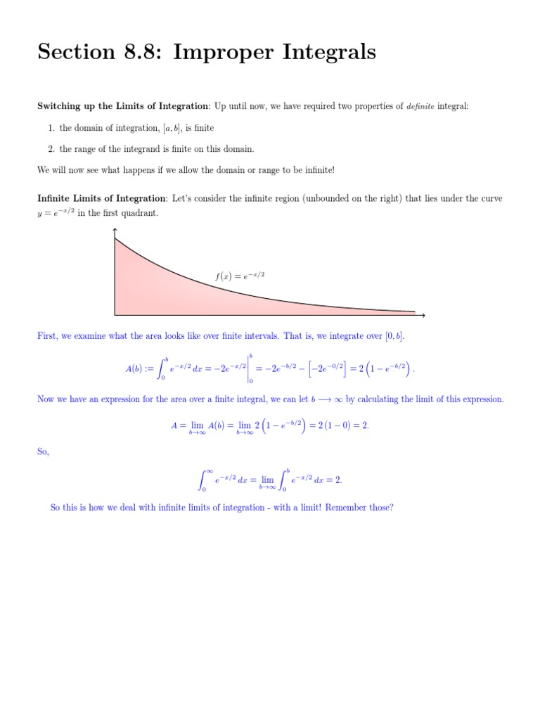 Improper Integrals | PDF | Integral | Limit (Mathematics)