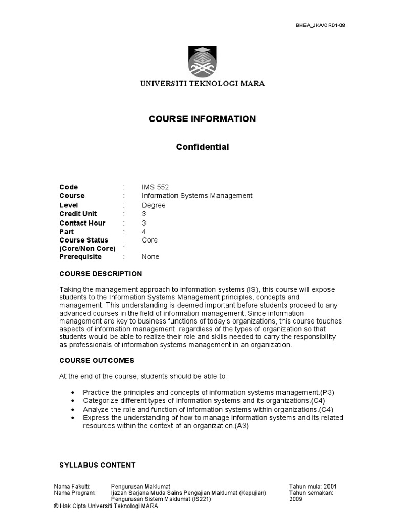 FPM-Course Information IMS552 | PDF | Information System | Management Information System