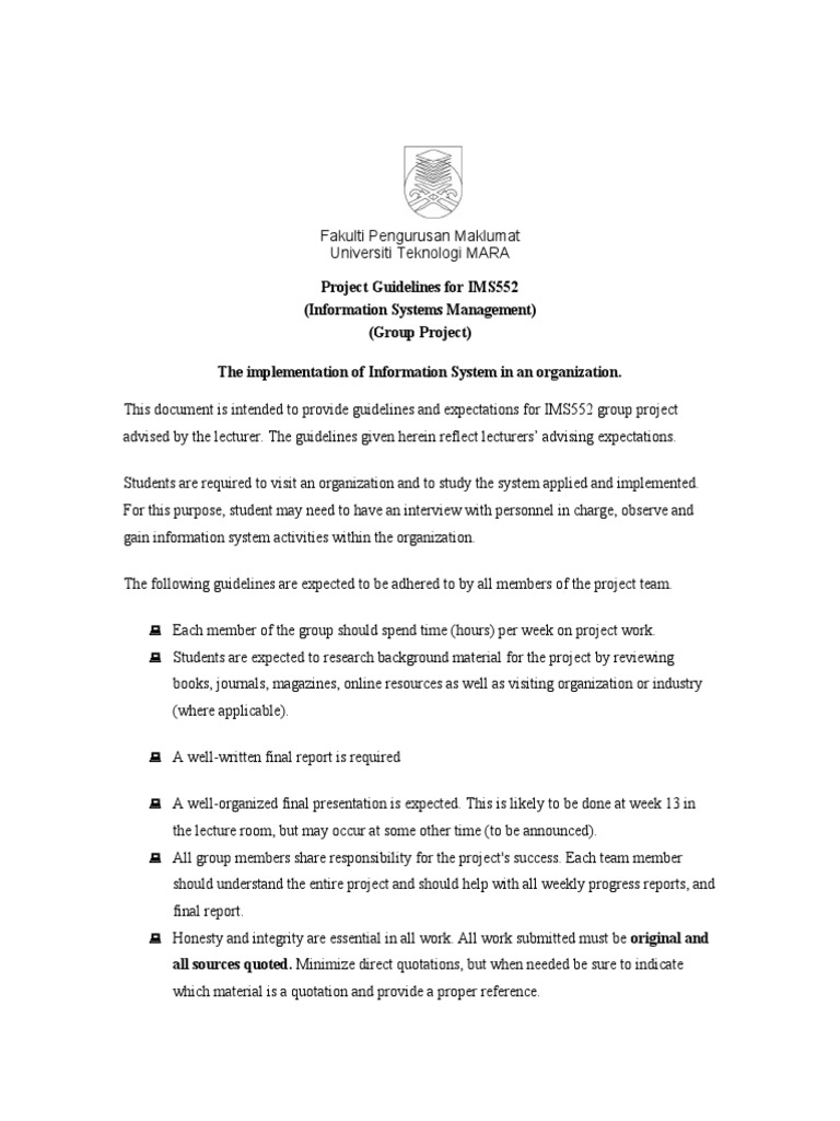 IMS552 Group Project Guidelines | PDF | Information System | System