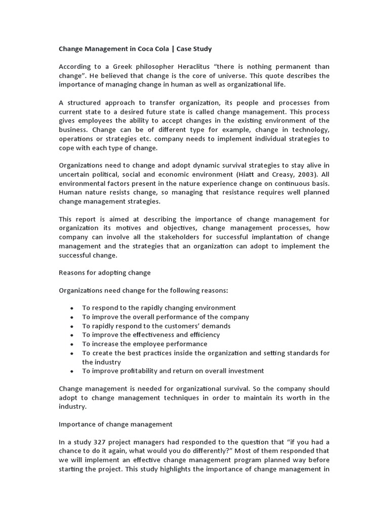 Coca-Cola Change Management Strategies | PDF | Change Management | Coca ...