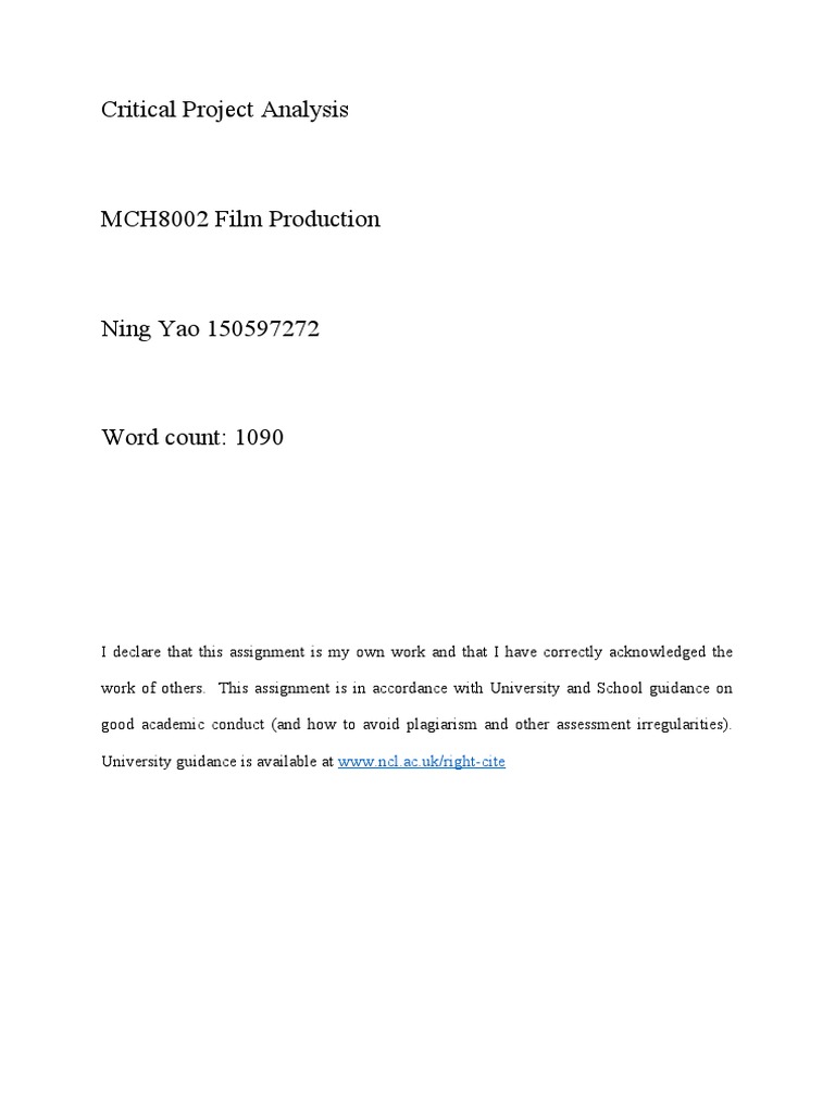 Critical Project Analysis | PDF | Filmmaking
