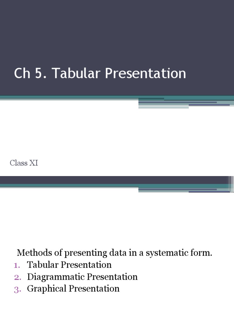 CH 5. Tabular Presentation: Class XI | PDF | Data | Information