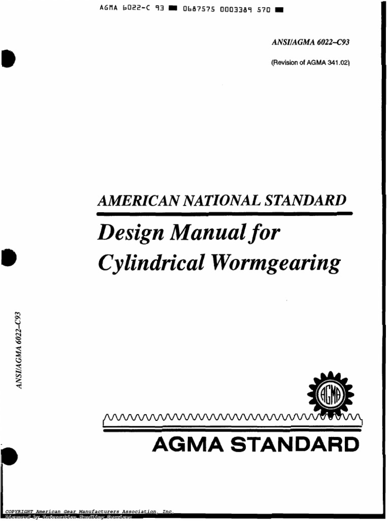 AGMA 6022-C93 Design Manual For Cylindrical Wormgearing | PDF | Gear ...