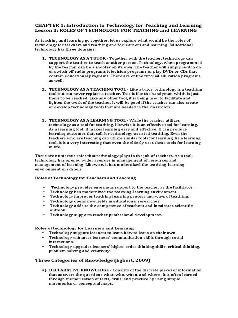 CHAPTER 1: Introduction To Technology For Teaching and Learning Lesson ...