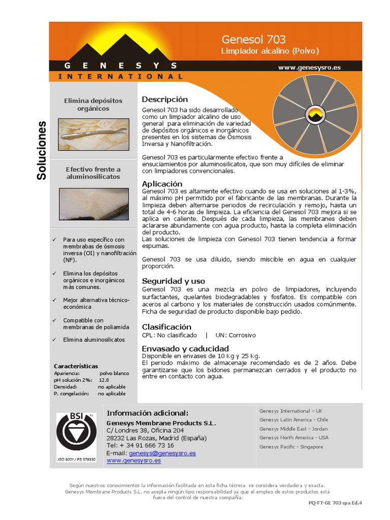Genesol 703 Spa Ed4 | PDF | Agua | Sustancias químicas