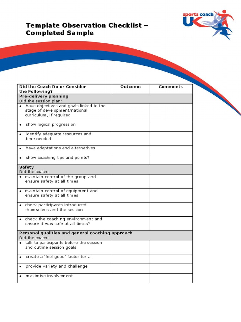 Completed Sample Observation Checklist Template | PDF | Learning ...