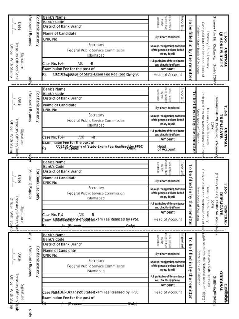 Inspector Investigation FIA FPSC Bank Challan Form 2021 | PDF
