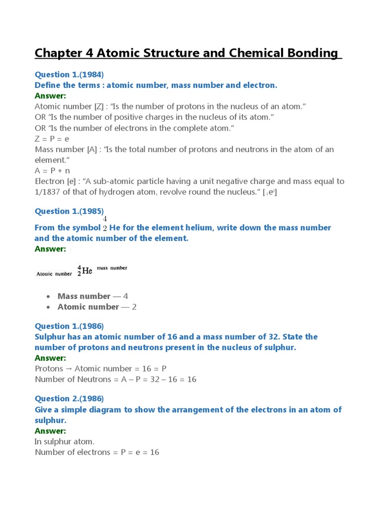 Chapter 4 Atomic Structure and Chemical Bonding | PDF | Atoms | Atomic ...
