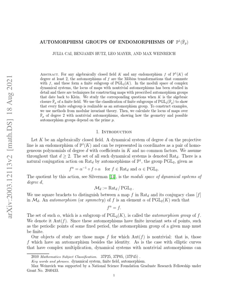 Automorphism Groups of Endomorphisms of P | PDF | Group (Mathematics ...