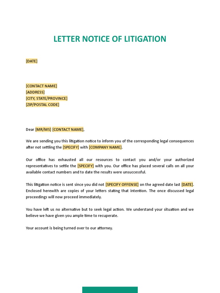 Letter Notice of Litigation | PDF