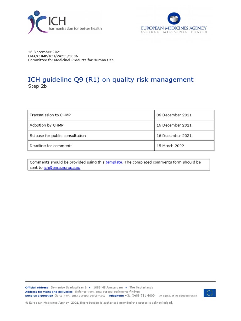 ICH Guideline Q9 (R1) On Quality Risk Management: Step 2b | PDF | Risk ...