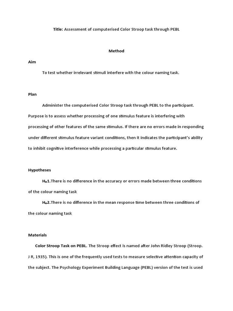 Method Stroop | PDF | Behavioural Sciences | Cognitive Neuroscience