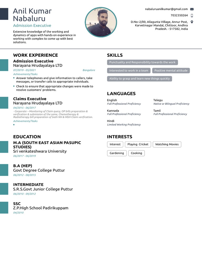 Anil's Resume | PDF | Cognition | Communication