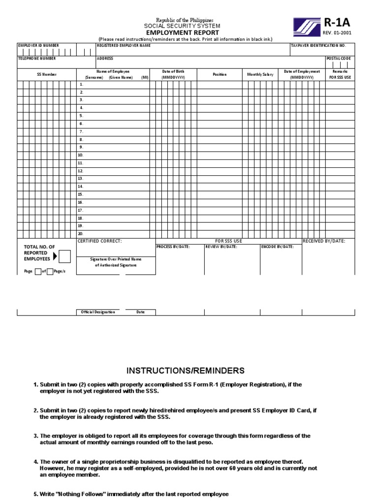 Copy of SSS R1A Form