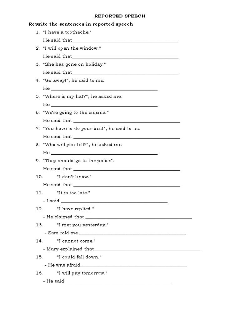 Reported Speech Exercises | PDF