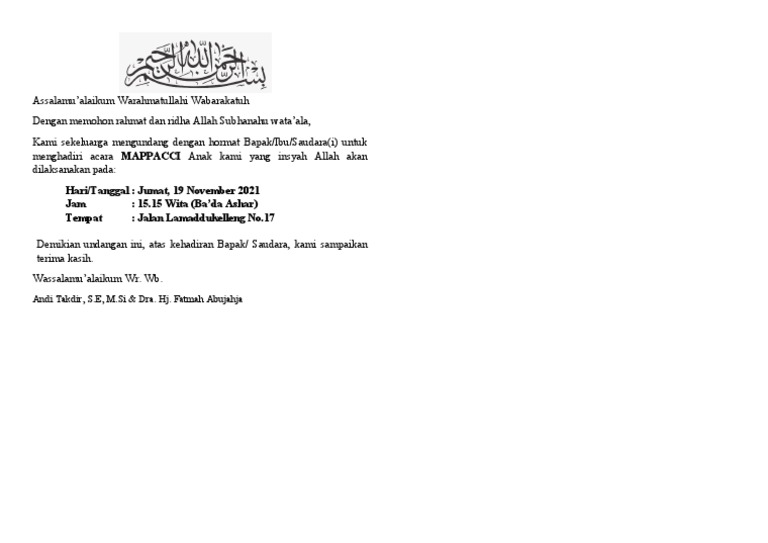 Undangan Mappacci Anak Kami | PDF | Kesehatan Holistik