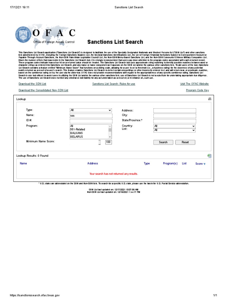 Sanctions List Search | PDF | Office Of Foreign Assets Control | Computing