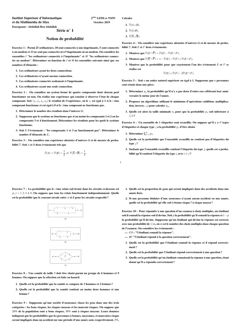 Serie 1 | PDF | Probabilité | Probabilité et statistiques