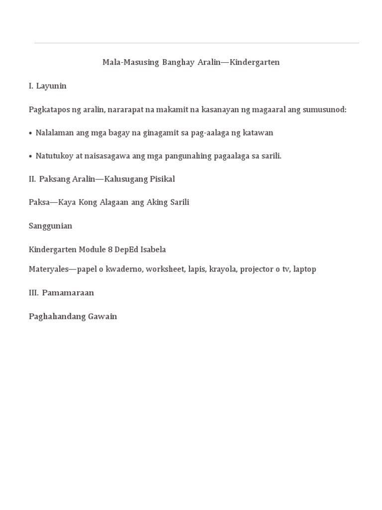 Mala-Masusing Banghay Aralin - Kindergarten - by Anne Beatrice Ricamata ...