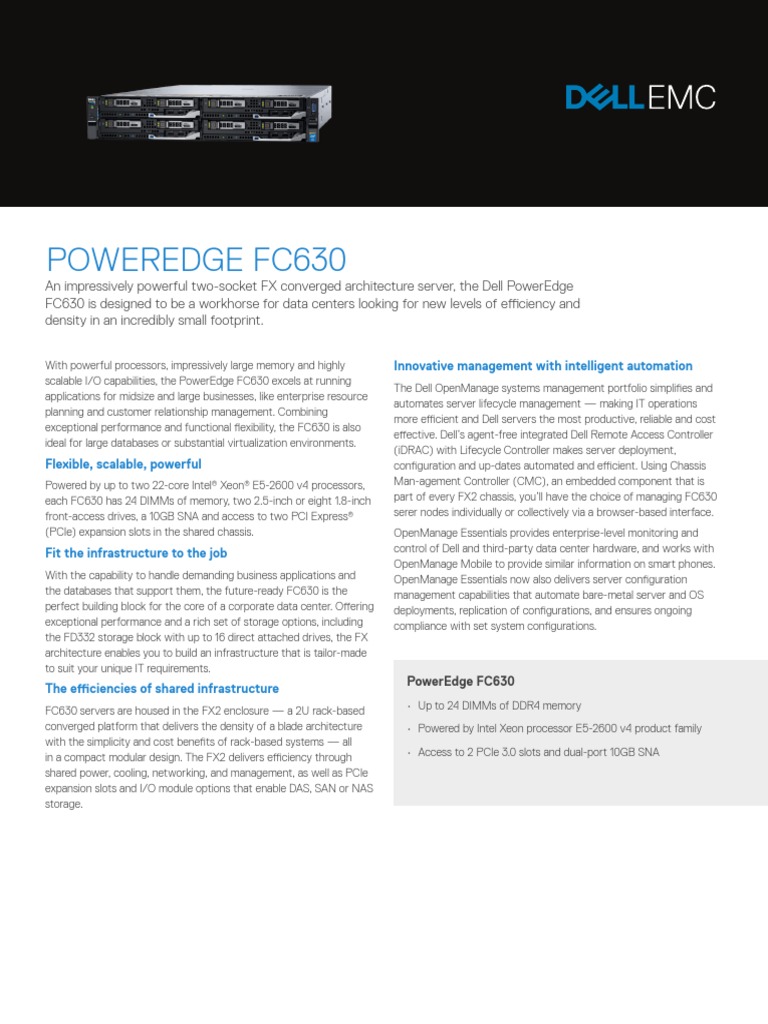 Dell PowerEdge FC630 Spec Sheet | PDF | Solid State Drive | Server ...