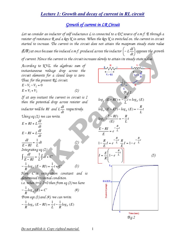 D.K.Pandey: Lecture 1: Growth and Decay of Current in RL Circuit | PDF | Electrical Network ...