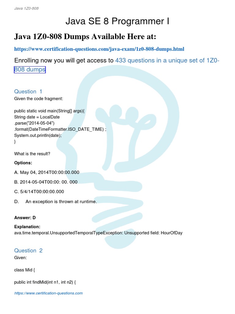 Java SE 8 Programmer I: Java 1Z0-808 Dumps Available Here at | PDF | Programming | Constructor ...