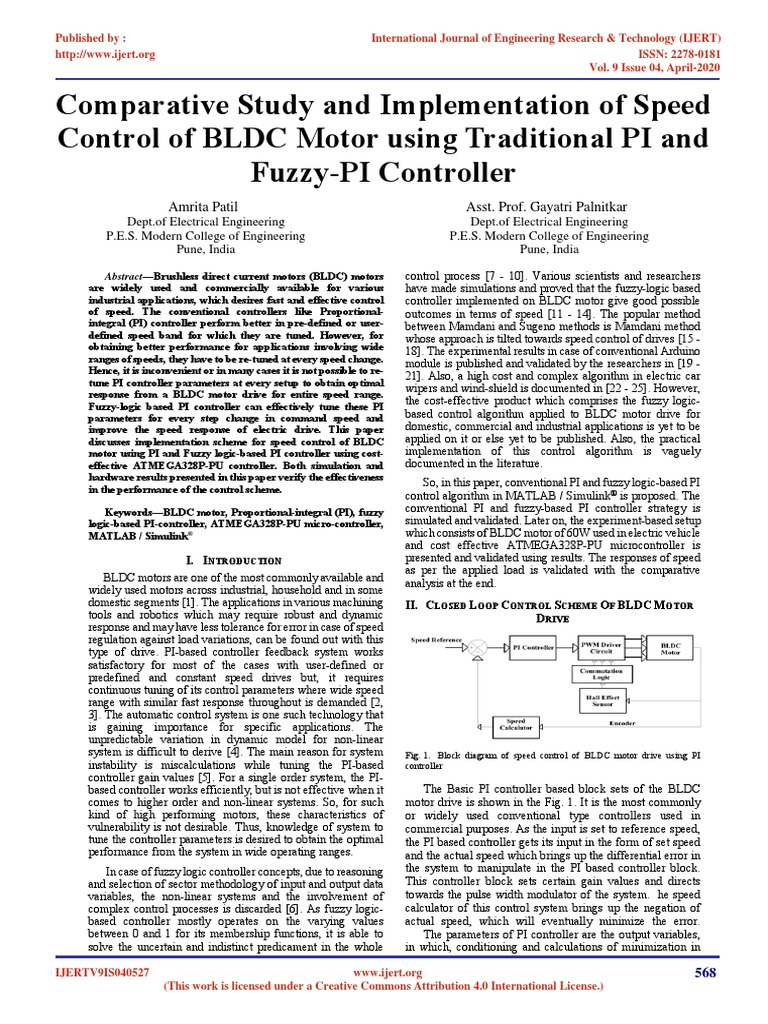 Comparative Study and Implementation of Speed Control of BLDC Motor Using Traditional Pi and ...