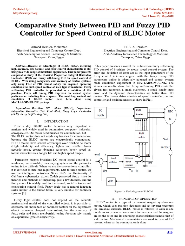 Comparative Study Between Pid and Fuzzy Pid Controller For Speed Control of BLDC Motor ...