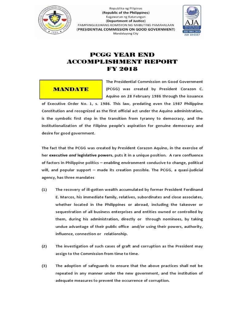 2018 PCGG Year End Accomplishment Report | PDF | Quality Management ...