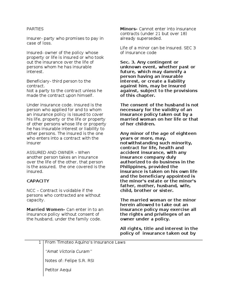 Insurance Notes: Insurance Parties and Insurable Interest | PDF ...