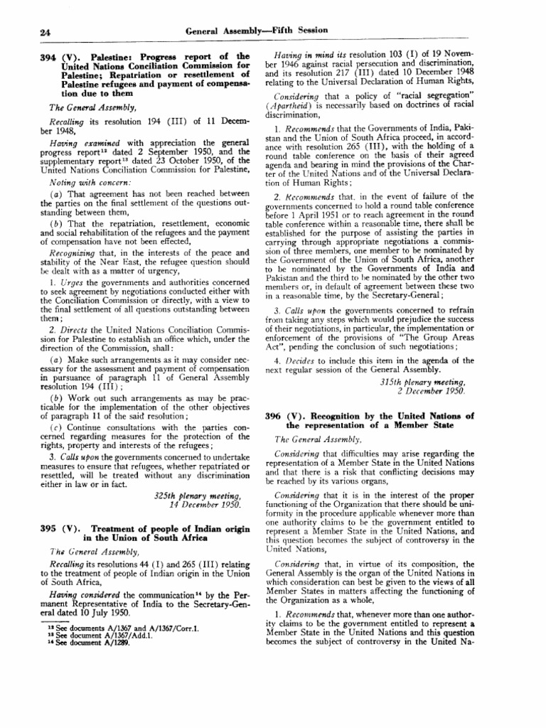 UNGA Resolution 396 (1950) Representation of Member States | PDF