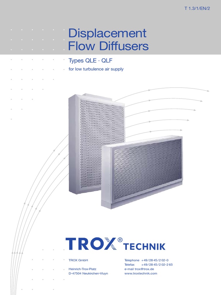 Displacement Flow Diffusers: Types QLE QLF | PDF | Fluid Dynamics | Classical Mechanics