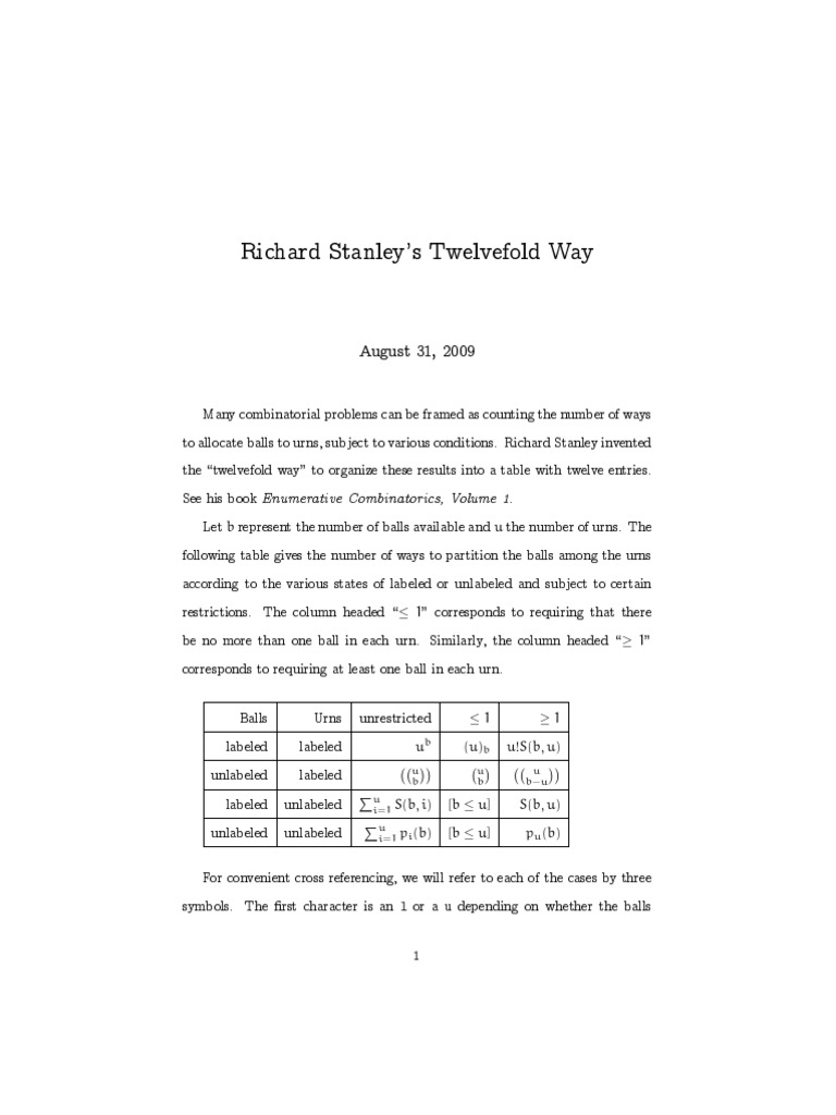 Richard Stanley's Twelvefold Way Explained | PDF | Combinatorics ...