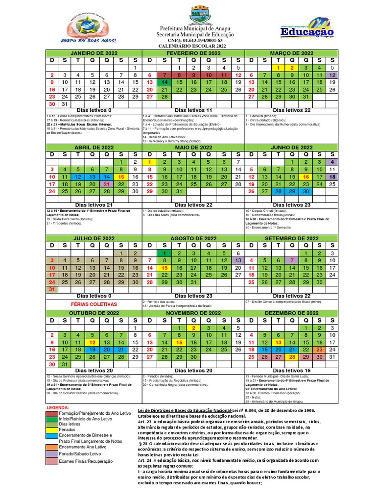 Calendário Escolar 2022 | Download grátis PDF | Ensino médio