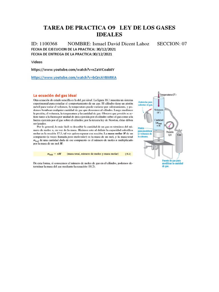Practica 9 (Ley de Los Gases Ideales | PDF | Gases | Temperatura