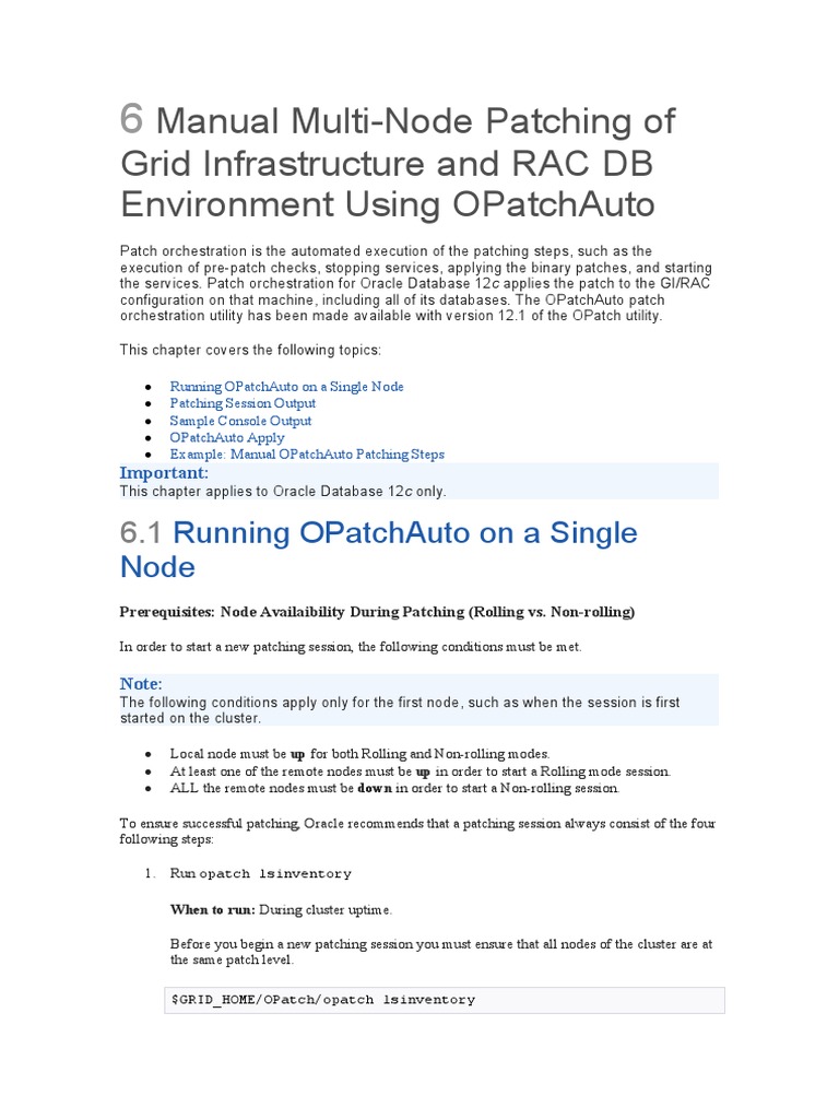 Manual Multi-Node Patching of Grid Infrastructure and Rac DB Environment Using Opatchauto | PDF ...