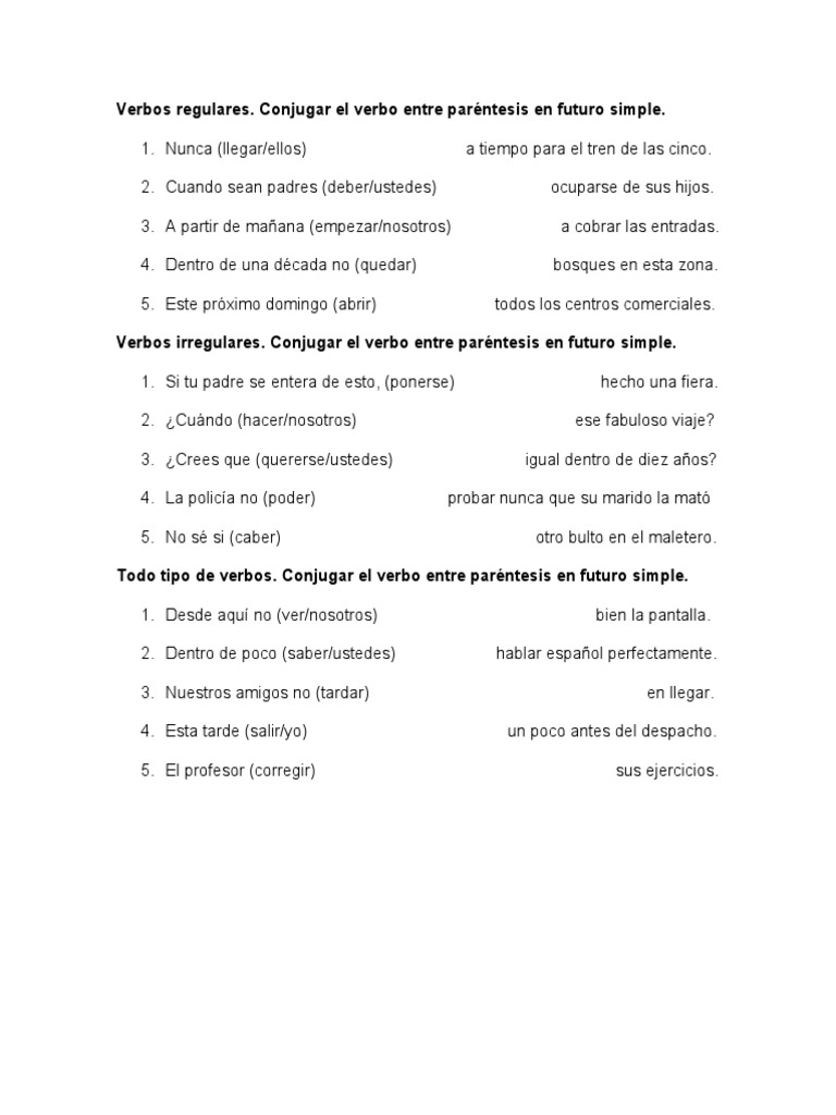 Conjugación de verbos en futuro simple y compuesto | PDF | Verbo