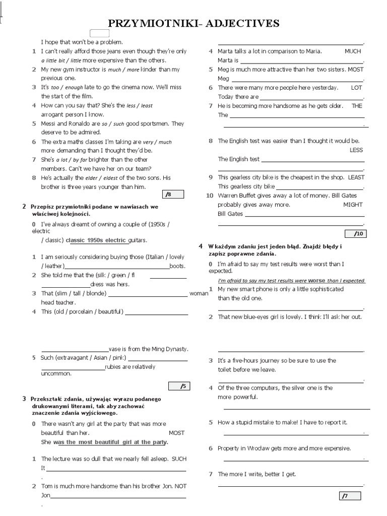 Adjective Usage and Sentence Correction Guide | PDF