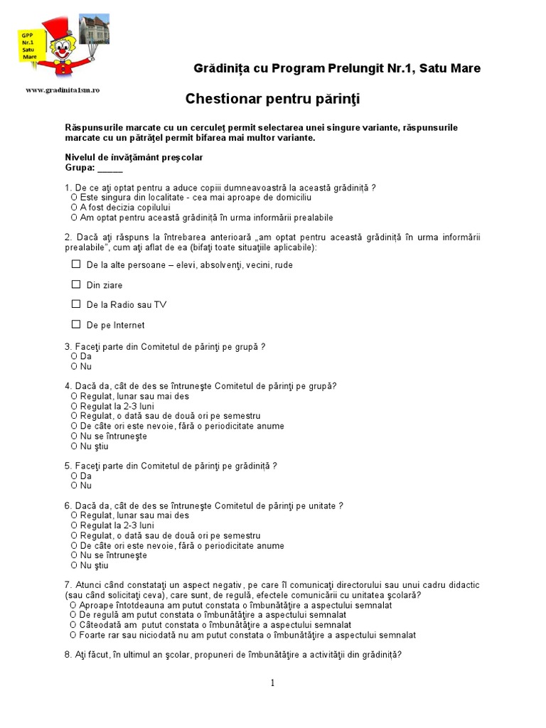 Chestionar Parinti Aracip | PDF