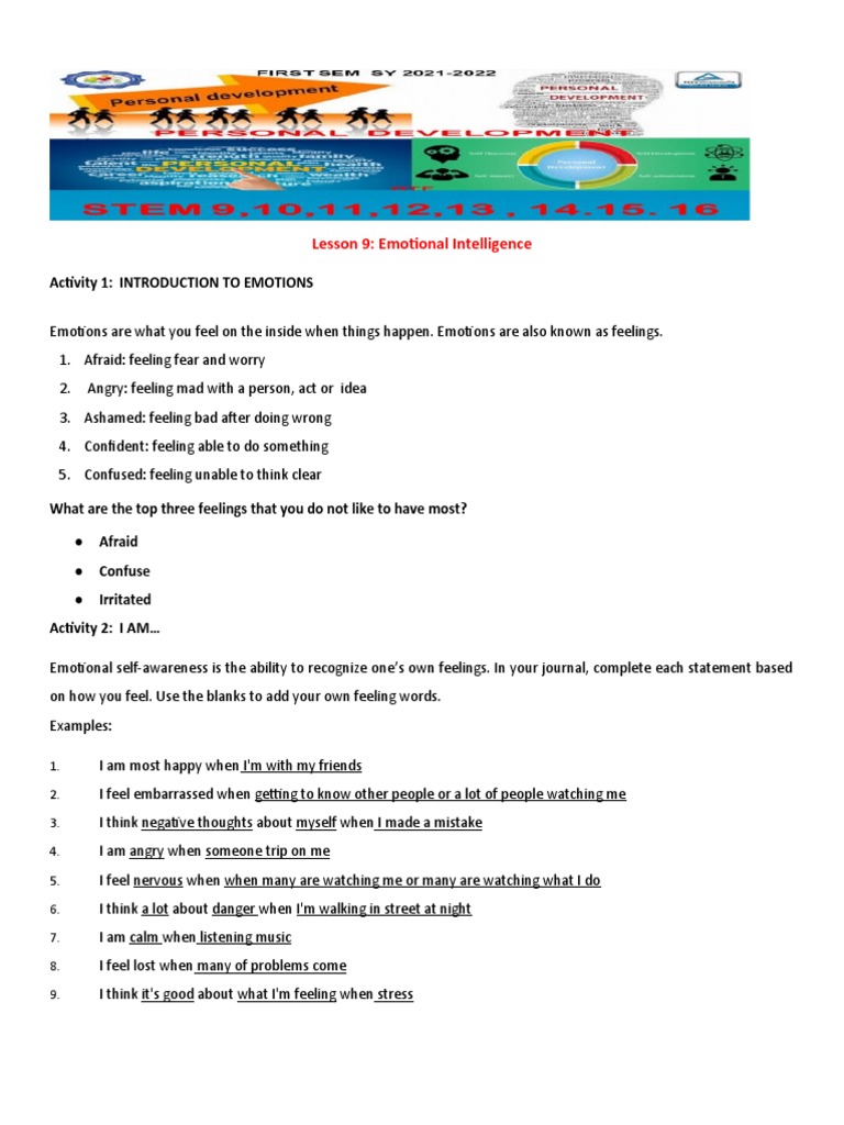 Emotional Intelligence Activities Guide | PDF | Feeling | Anger