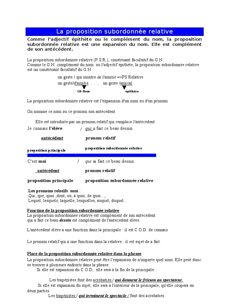 La proposition subordonnée relative | PDF