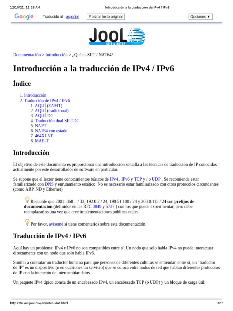 Introducción A La Traducción de IPv4 - IPv6 | PDF | Yo Pv6 | Protocolos de internet