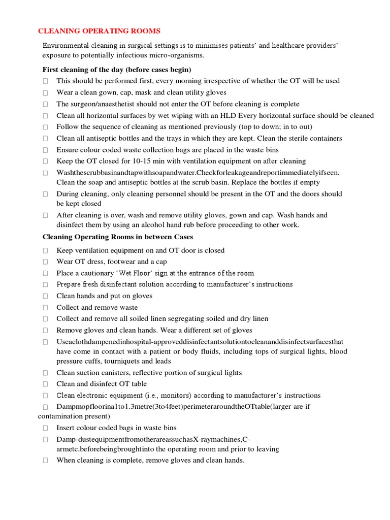 CLEANING SURGICAL ROOMS | PDF | Operating Theater | Disinfectant