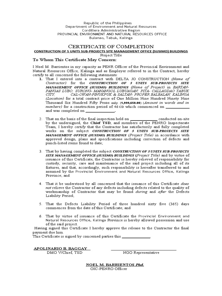 Certificate of Completion for SUSIMO Buildings | PDF | Economies ...