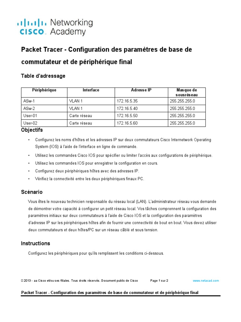 2.9.1 Packet Tracer Basic Switch and End Device Configuration FR FR ...