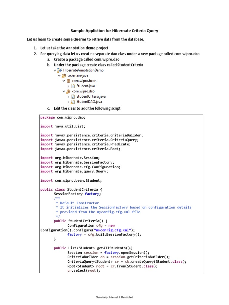 Sample Appliction For Hibernate Criteria Query | PDF | Software | Computer Science