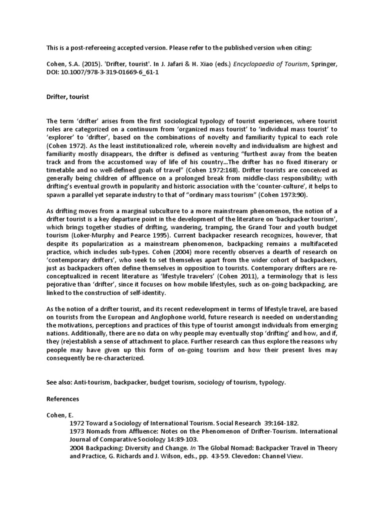 Drifter Tourist | PDF | Tourism | Sociology
