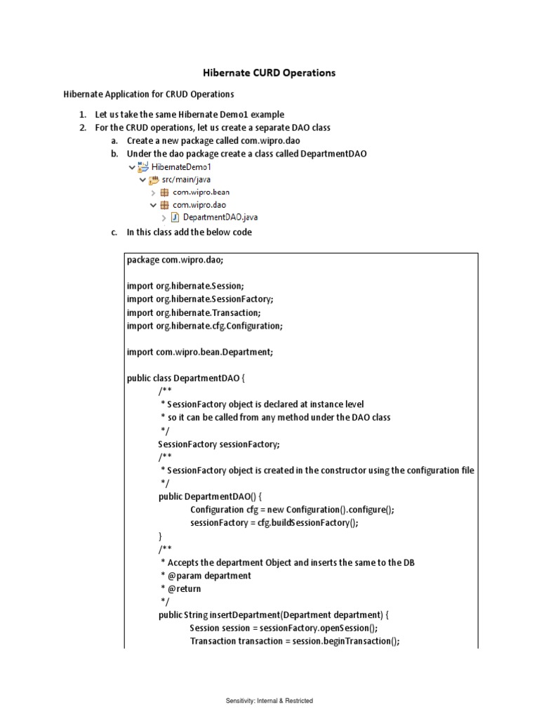 Hibernate CURD Operations: Sensitivity: Internal & Restricted | PDF | Computer Programming ...